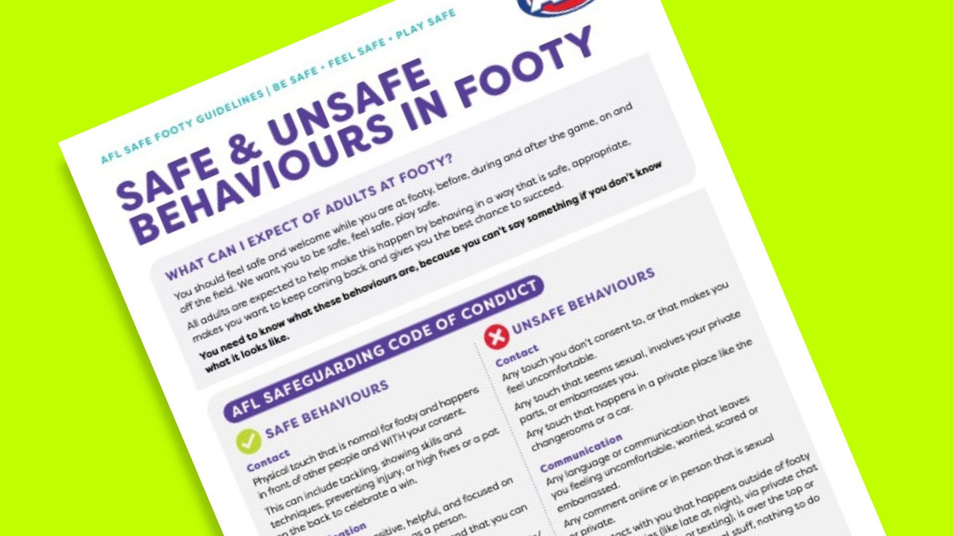 Safe and Unsafe Behaviours in Footy - Play AFL