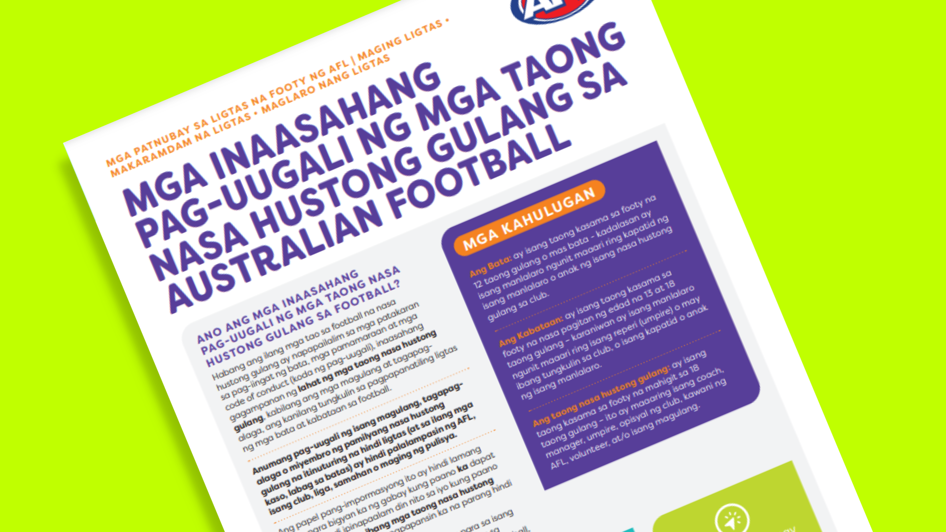 Translated - Expectations of Adults in Footy - Tagalog - Play AFL