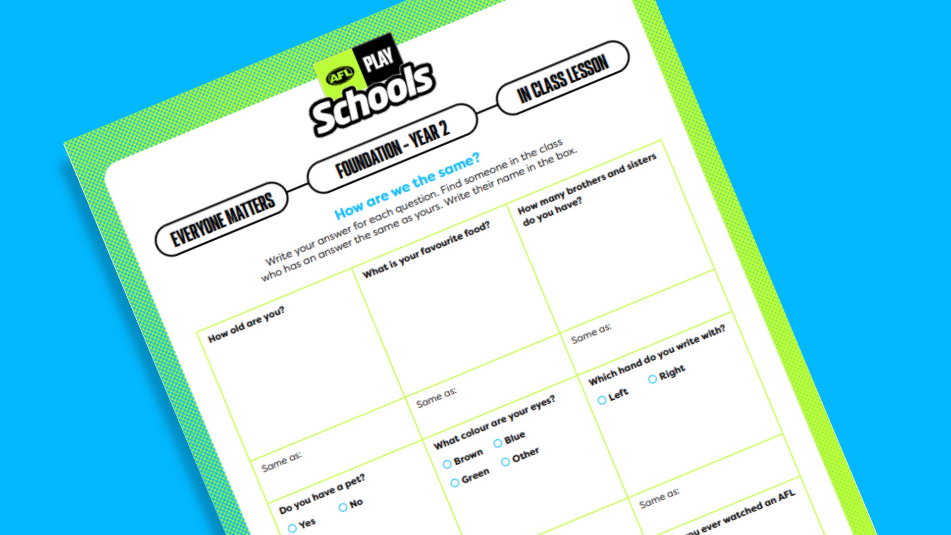 How are we the Same? (National) - Stage 1 - Play AFL