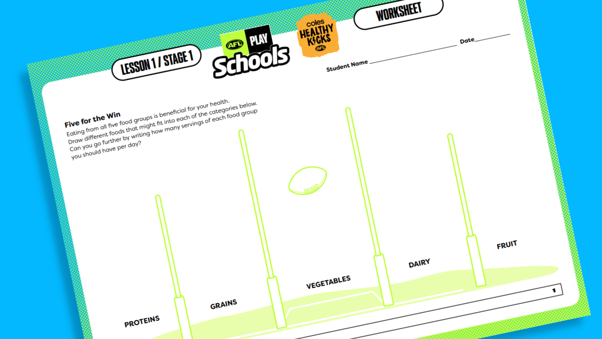 Lesson 1 (Five for the Win) - Worksheet - Stage 1 - Play AFL