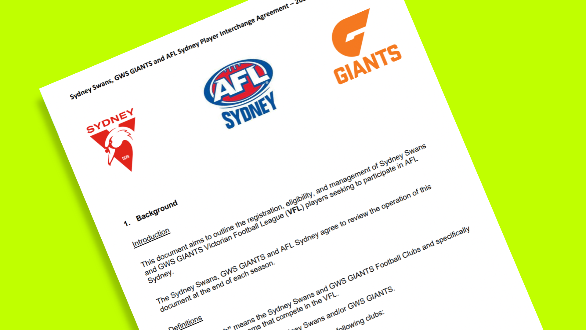AFL Sydney, Sydney Swans and GWS GIANTS - Interchange Agreement - Play AFL
