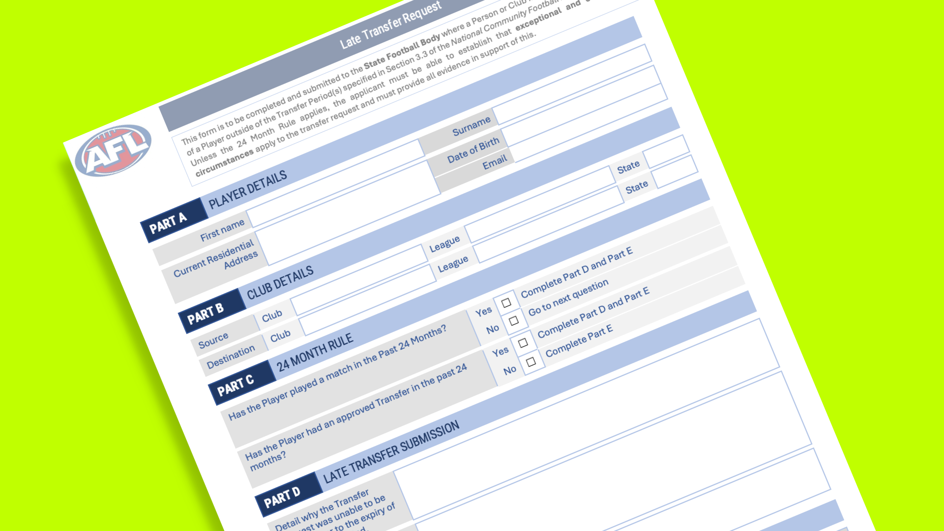 Late Transfer Request Form - Play AFL