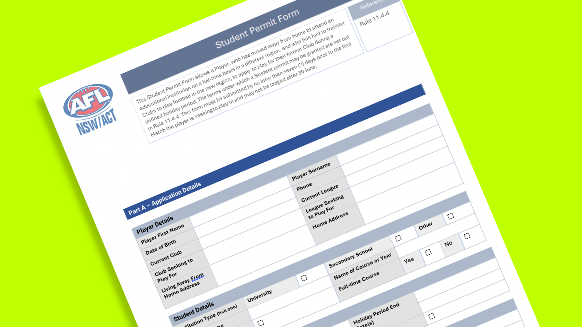 Student Permit Form - Play AFL