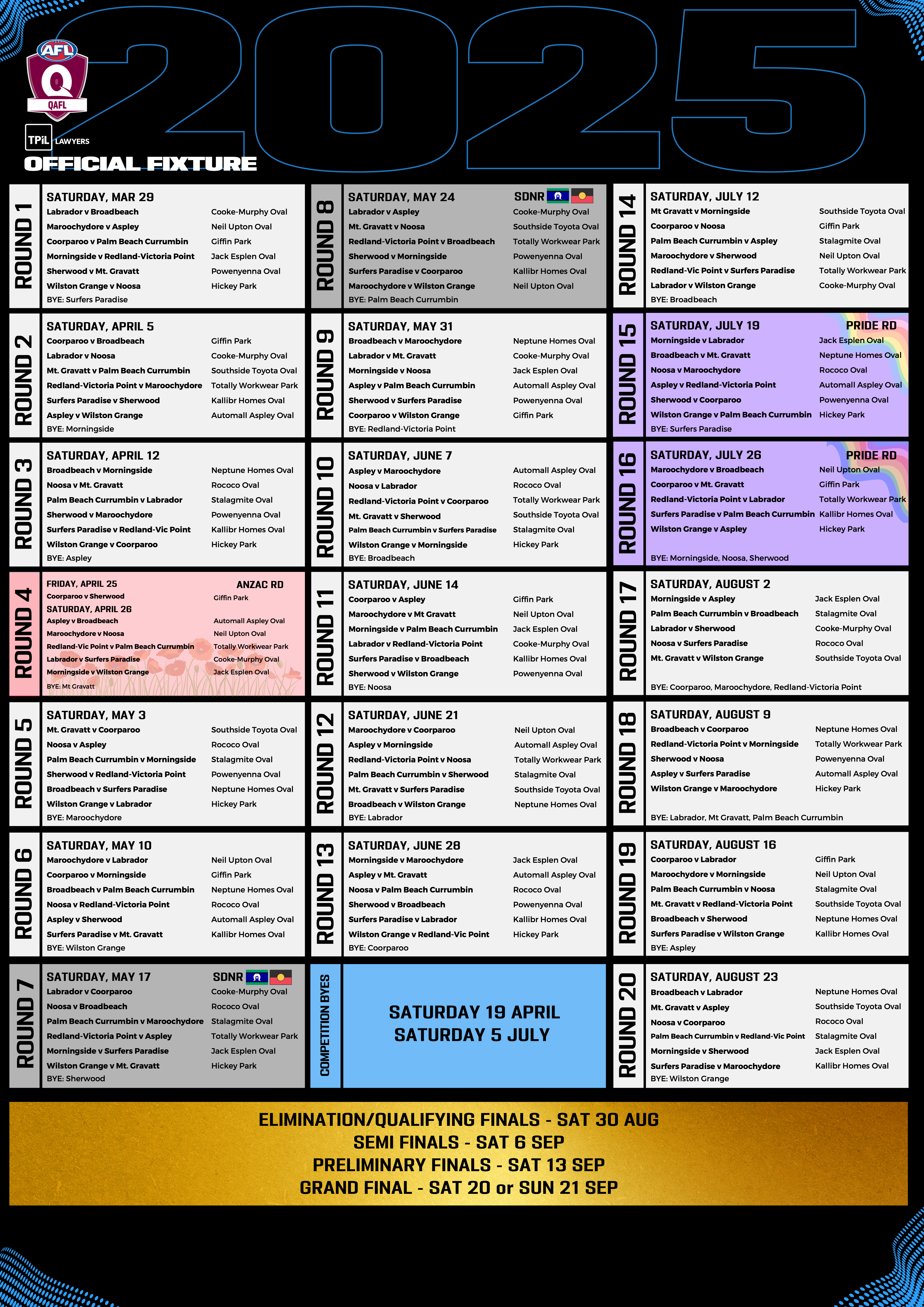 QAFL and QAFLW fixtures announced ahead of the 2025 season - Play AFL