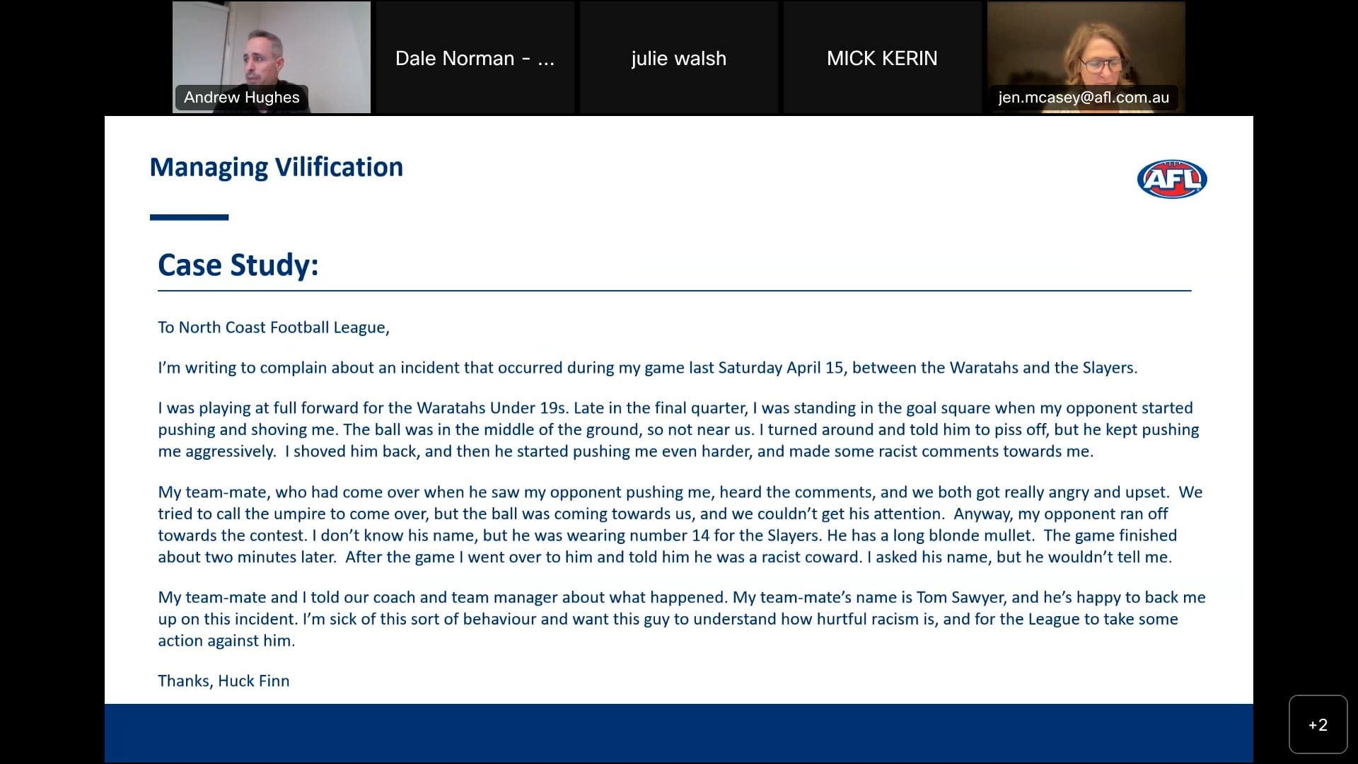 Managing Vilification - Briefing Session - Play AFL